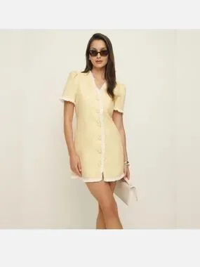 Reformation | Dresses | Reformation Pale Yellow Buttonfront Mini Dress ...